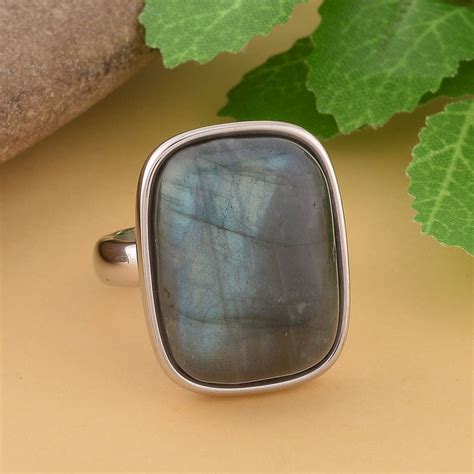 Buy Malagasy Labradorite Solitaire Ring In Stainless Steel 3500 Ctw At