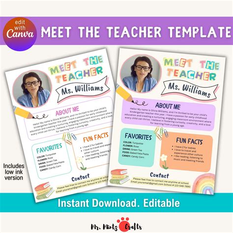 Meet The Teacher Editable Template Back To School Teacher