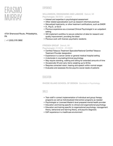 Psychologist Resume Samples Velvet Jobs
