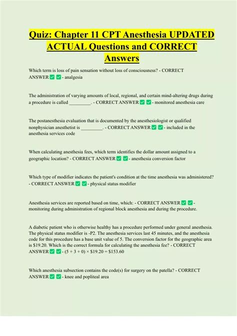 Quiz Chapter 11 Cpt Anesthesia Updated Actual Questions And Correct