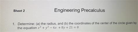Solved Sheet 2 Engineering Precalculus Determine A The