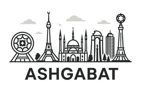Ashgabat City Skyline With Iconic Buildings And Landmarks Stock Vector