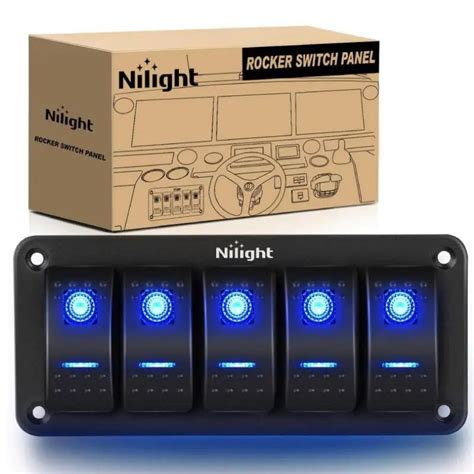 5gang Aluminum 5pin Onoff Blue Rocker Switch Panel Nilight