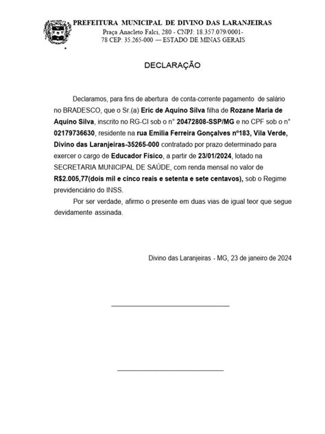 Declaração Bradesco Pdf Declaração Bradesco Pdf