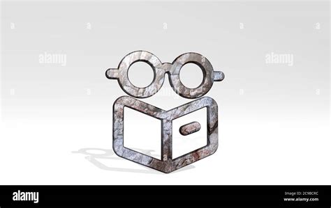 Read Glasses Casting Shadow With Two Lights 3d Illustration Of Metallic Sculpture Over A White