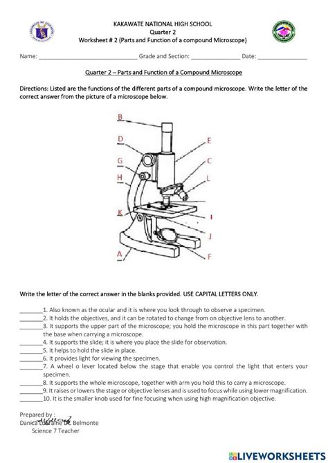 Parts And Function Of A Compound Microscope Online Exercise For Live Worksheets Parts And Function Of A Compound Microscope Online Exercise For Live Worksheets