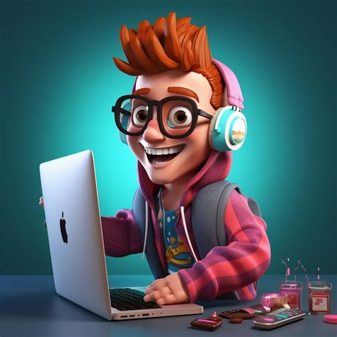 Premium Photo Happy Cartoon 3d Programmer Hacker