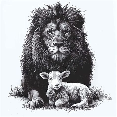 Lion And Lamb Tattoo Design Biblical Png Svg Stencil Digital
