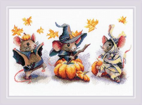Riolis Spooky Mouse Trio Halloween Cross Stitch Kit 123stitch