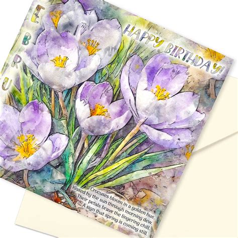 February Crocus Birthday Card With A Delightful Verse Of The Month