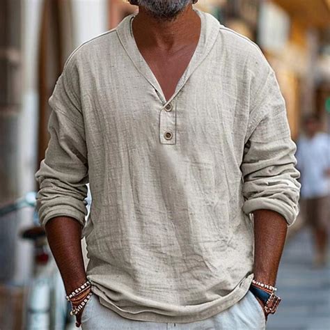 Aueoeo Mens Cotton Linen Shirts Casual Long Sleeve Summer Beach Shirt
