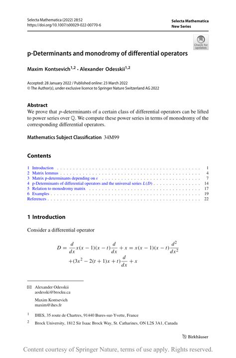 p determinants and monodromy of differential operators request pdf