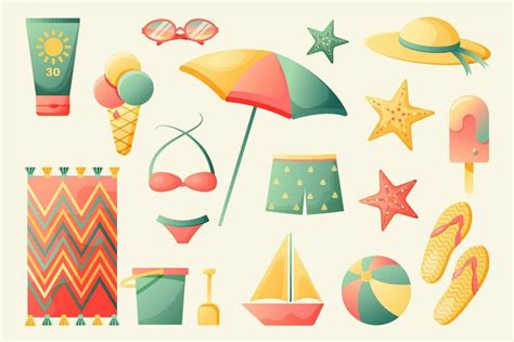 Beach Items Collection Summer Stuff Set Vector Illustration 23808979
