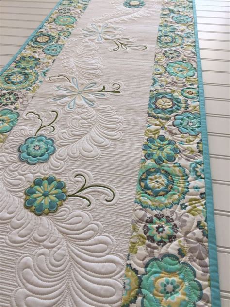 Quilted Spring Easter Table Runner Appliqued Flowers Thread Etsy
