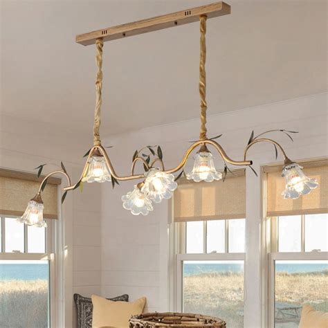 Astoria Grand Large Wrought Iron Island Lighting With Flower Glass