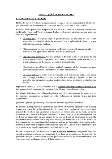 Tema 2 Qué Es Argumentar Tema 2 ¿ QuÉ Es Argumentar 1 Argumentar Y Decidir El Derecho
