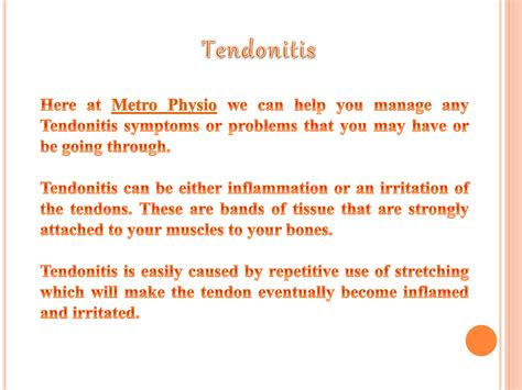 Physiotherapy For Tendonitis Symptoms And Problems Ppt