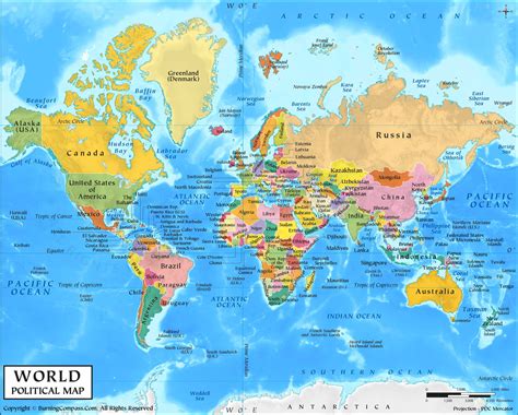 Labeled Printable High Resolution World Map