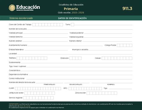 Estadística Educativa Primaria 911 3 Formatos Y Datos Ciclo 2025 2026