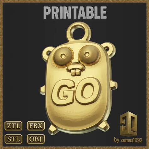 Go Programming Mascot Pendant Jewelry Design 3d Print Model