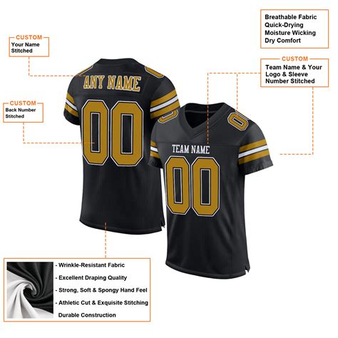 Custom Black Old Gold White Football Jersey V2 Custom Stitch Jersey