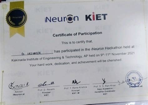 Srinadh Gopathoti On Linkedin Ineuron Hackathon Project Certificate Chatbot Participation