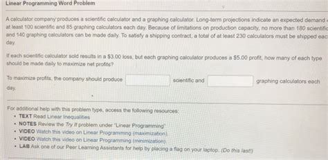 Solved Linear Programming Word Problem A Calculator Company