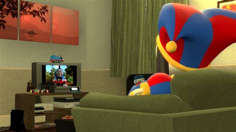 Pomni Watching Thomas The Tank Engine And Friends By