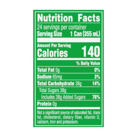 Sprite Nutrition Label