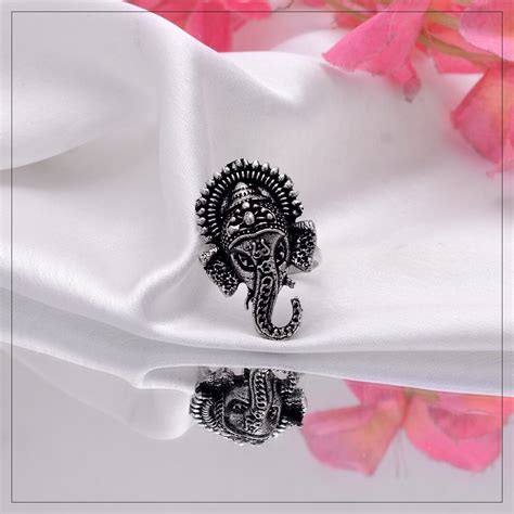 Temple Jewellery God Ganpati Ring Silver Oxidized Ring Comfort Fit