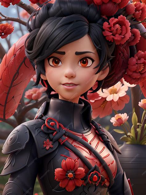 Premium Ai Image Beautiful Girl Game Character Dressed In Red Samurai