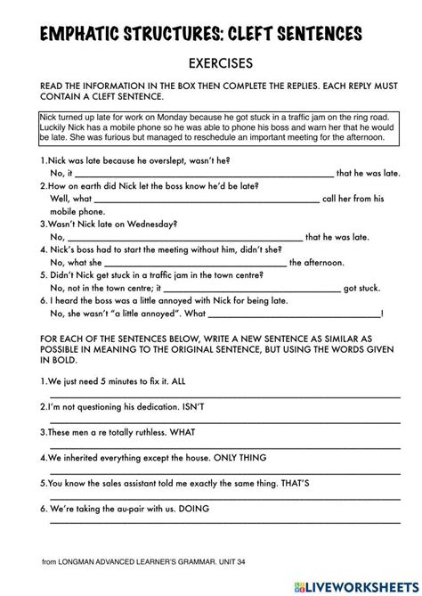 Cleft Sentences Exercises