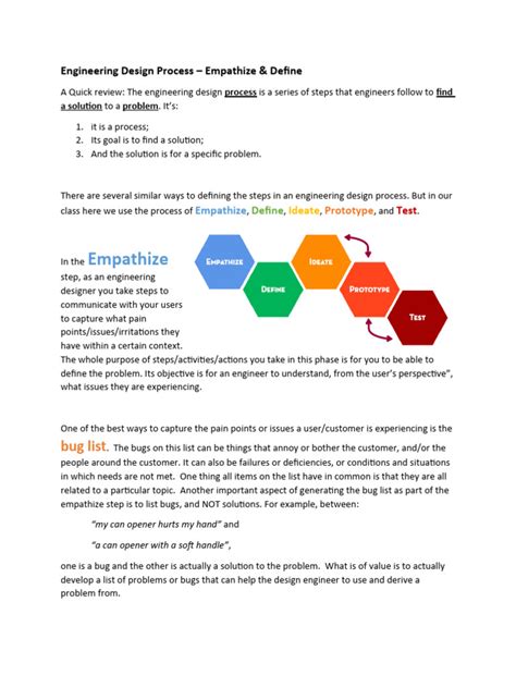 Engineering Design Process Reading Empathize Define 1 Pdf