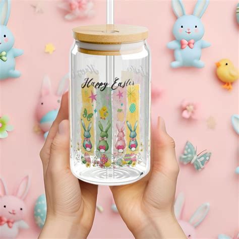 Easter Bunny Sipper Glass 16oz Cute Bunny Lover Easter Basket T
