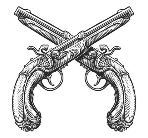 90 Silhouette Of The Crossed Pistols Stock Illustrations Royalty Free
