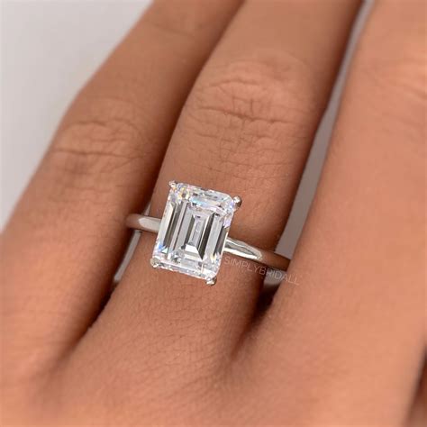 2 50ct Emerald Cut Moissanite Engagement Ring Emerald Solitaire
