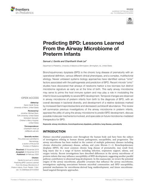 Pdf Predicting Bpd Lessons Learned From The Airway Microbiome Of