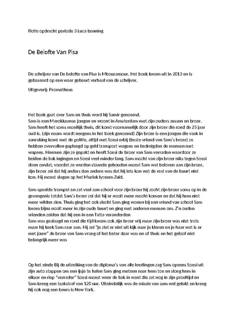 De Belofte Van Pisa Fictie Opdracht 3 Havo 3 Fictie Opdracht Periode 3 Luca Benning De Belofte