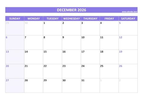 December 2026 Free Printable Calendar