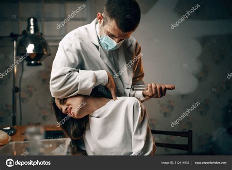 Psychiatrist Syringe Makes Sedative Injection Crazy Female Patient