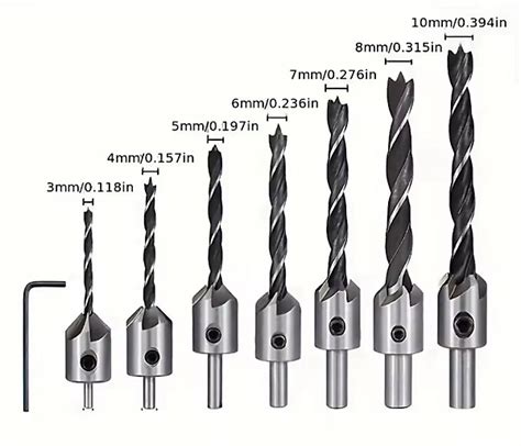 Countersink Drill Bits Set 7pcs Wood Drill Bits 3 4 5 6 7 8 10mm