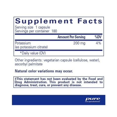 Pure Encapsulations Potassium Citrate Capsules 180 Count 10086901 Smallflower