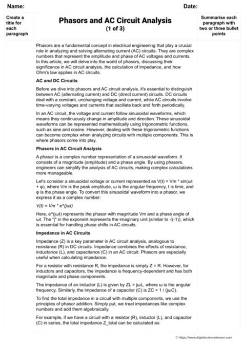 Phasors And Ac Circuit Analysis By Digital Science Lesson Tpt
