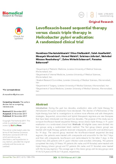 Pdf Levofloxacin Based Sequential Therapy Versus Classic Triple Therapy In Helicobacter Pylori