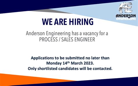 Process Engineer Vacancy Anderson Engineering