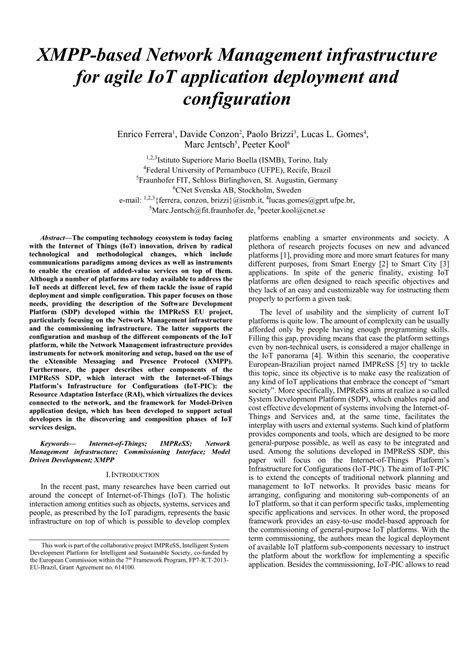 PDF XMPP Based Network Management Infrastructure For Agile IoT Application Deployment And
