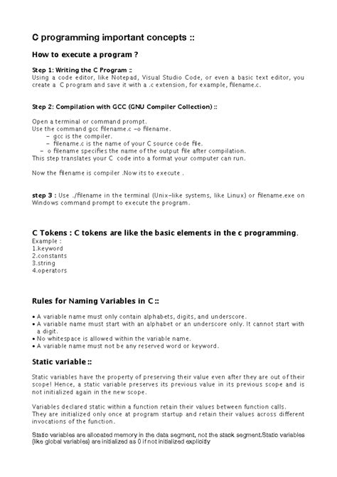 C Language Book C Programming Important Concepts How To