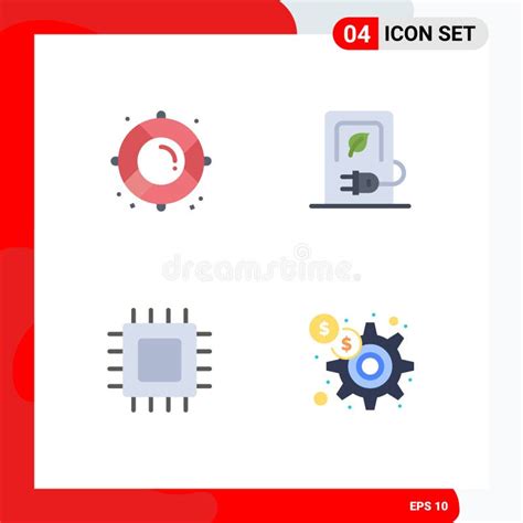 editable vector line pack of 4 simple flat icons of buoy chip rescue electric devices stock