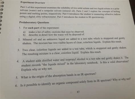 Pre Laboratory Questions Organic Laboratory