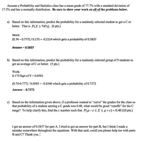 Solved Assume A Probability And Statistics Class Has A Mean Chegg